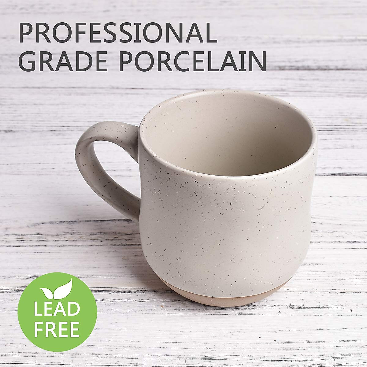 Bosmarlin Large Stoneware Speckled Coffee Mugs Set of 2, Big Ceramic Tea Cup, 17 Oz, Dishwasher and Microwave Safe (White, 2)