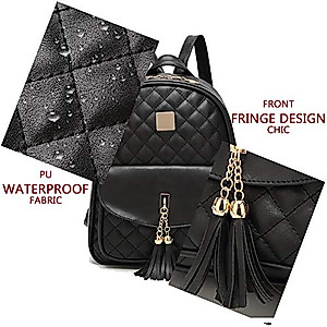 I IHAYNER Women’s Backpack 3-pieces Fashion PU Leather Simple Design Bags Travel Bookbag Beige for Women Black