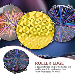 Radiant Tambourine Handheld Drum Bell: Double Row Tambourines 8 Inch Musical Instrument Reflective Hand Drum for Church KTV Party Silver