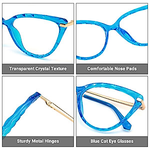 Zeelool Women's Trendy Crystal TR90 Oversized Cat Eye Glasses with Non-prescription Clear Lens Lucas ZOT652438-06 Blue
