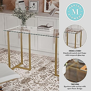 Martha Stewart Eli Home Office Desk with Glass Top and Steel Frame, Polished Brass