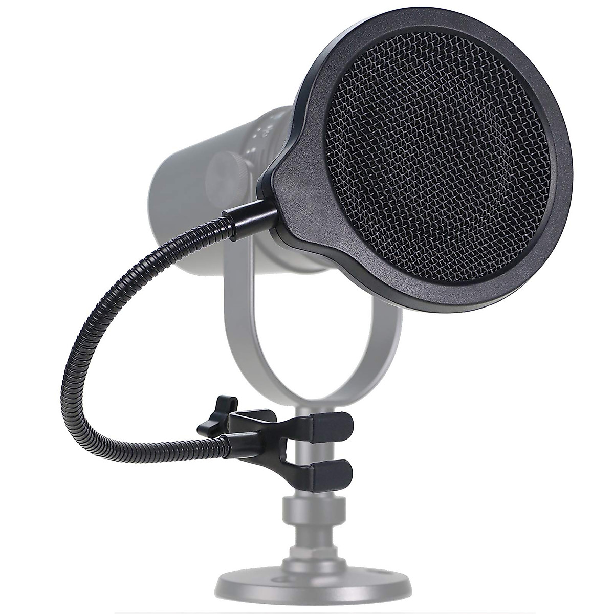 MV7 Microphone Pop Filter Mask Shield For Shure MV7 Mic, 4 Inch 3 Layers Windscreen with Flexible 360°Gooseneck Clip by SUNMON