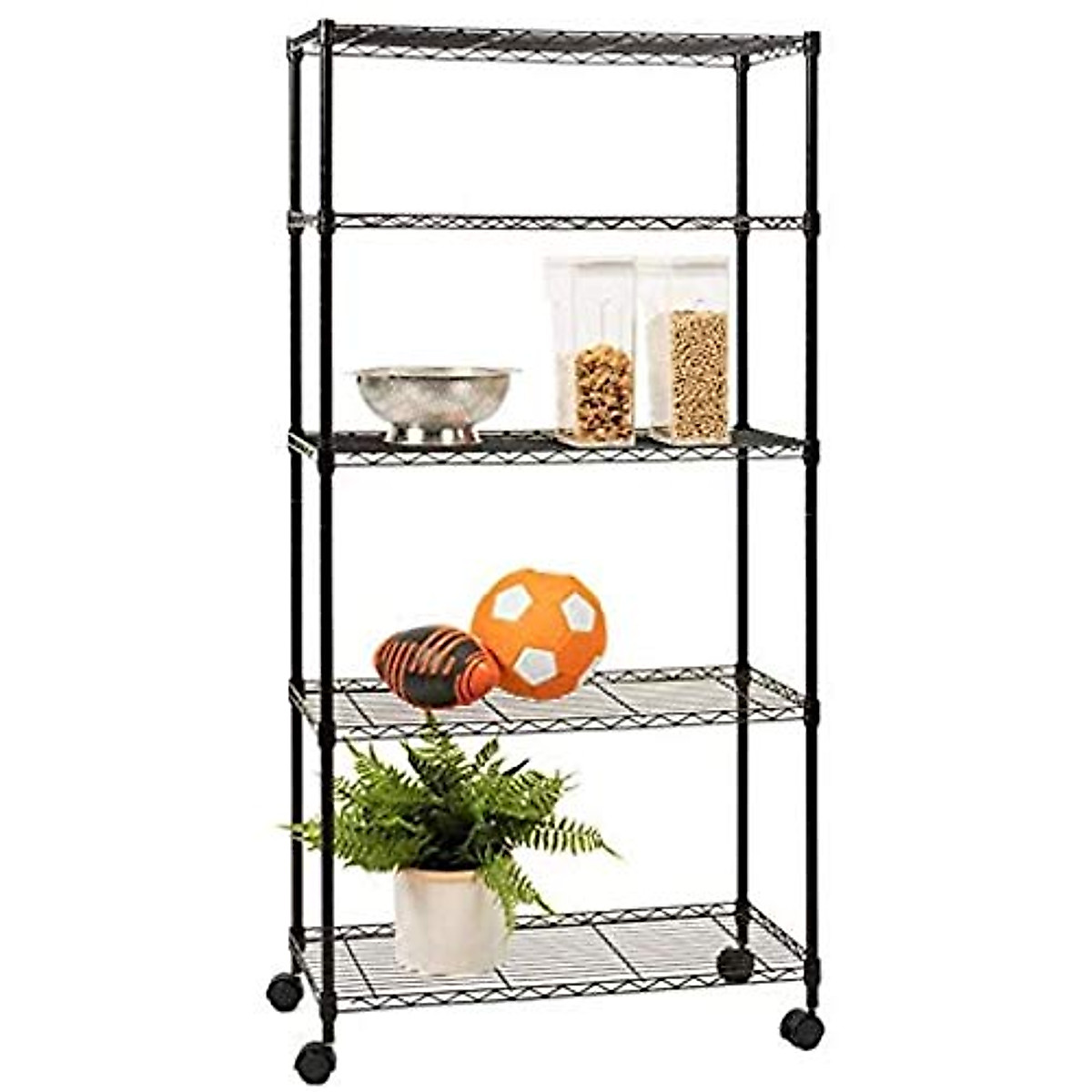 ZOVENCHI 5 Tier Storage Shelves Heavy Duty Shelving 14inchx30inchx60inch Layer Wire Unit with Wheels Metal Shelf Standing Garage Rack,Adjustable NSF Certified (Black)