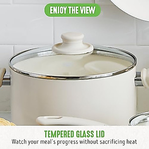 GreenLife Soft Grip 8 Piece Cookware Set, Non-Toxic PFAS-Free Ceramic Nonstick, Frying, Sauce, Sauté, Utensils, Glass Lids, Stay-Cool Handles, Wobble Free, Dishwasher & Oven Safe, Cream White