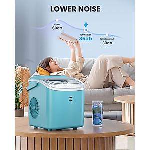 EASYERA Ice Maker Countertop, Portable Ice Machine 9 Cubes in 6 Mins, 26lbs in 24Hrs, 2 Sizes of Bullet Ice Self-Cleaning with Ice Scoop, Bag, and Basket, for Kitchen, Party, RV, Bar-Green