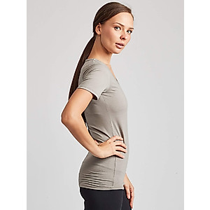 Kalon Women's 4-Pack V-Neck T-Shirt Base Layer (Medium, Earth Tones)