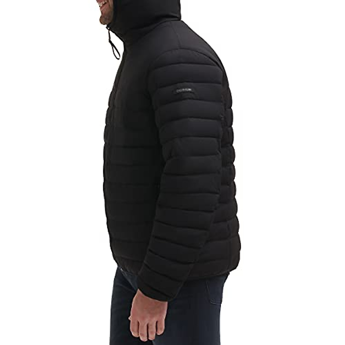 Calvin Klein Men's Hooded Down Jacket Quilted Coat Sherpa Lined, Ebony, Small
