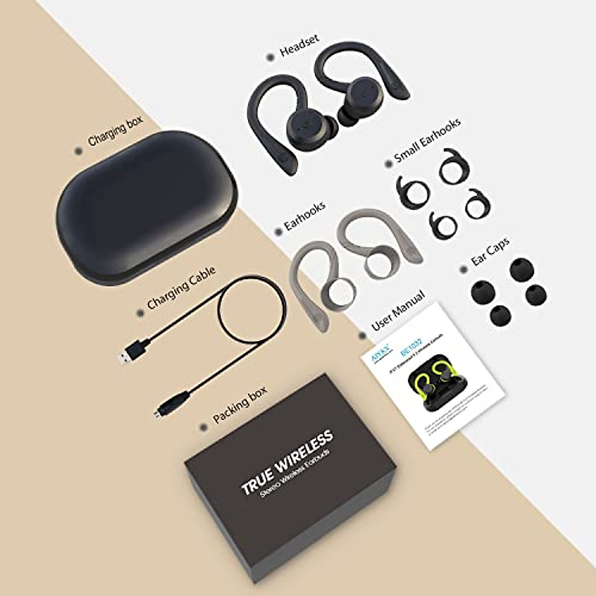 APEKX Bluetooth Headphones True Wireless Earbuds with Charging Case IPX7 Waterproof Stereo Sound Earphones Built-in Mic in-Ear Headsets Deep Bass for Sport Running Black