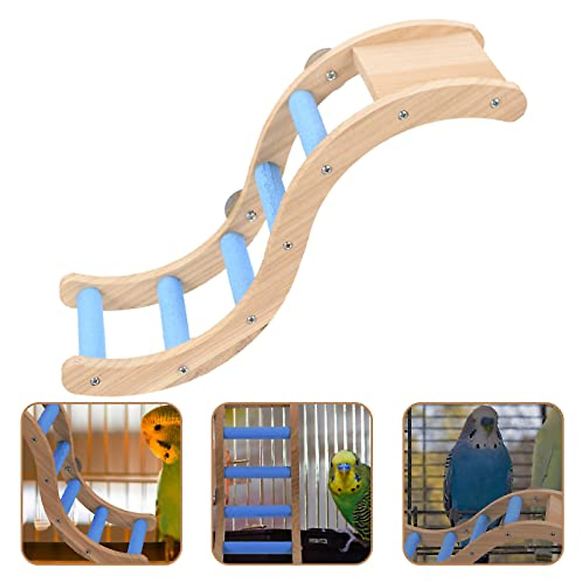 PATKAW Wooden Bird Ladder Toy Natural Wood Step Ladder Climbing Toys Bird Cage Accessories for Parakeets Parrots Cockatoo Lovebirds
