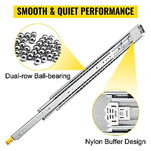 VEVOR Drawer Slides with Lock, 1 Pair 52 inch, Industrial Drawer Slides up to 500 lbs Capacity, 3-Fold Full Extension, Ball Bearing Lock-in & Lock-Out, Side Mount
