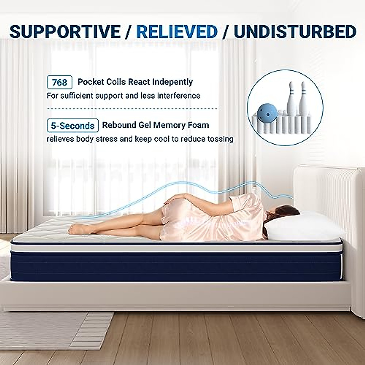 Avenco Queen Mattress, 12 Inch Hybrid Queen Size Mattress in a Box with Gel Memory Foam & Individual Pocket Springs for Pressure Relief & Motion Isolation, Medium Firm Queen Mattresses