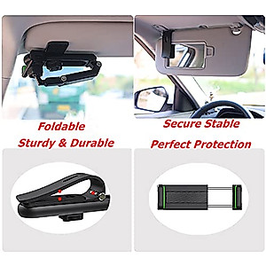 HIYITKS Sun Visor Car Phone Holder Mount Multifunctional Cell Phone Stand Universal Adjustable Arm Cradles Car Holder Mount Phone Car Clip Mount for Sun Visor Rearview Mirror Steering Wheel (Green)