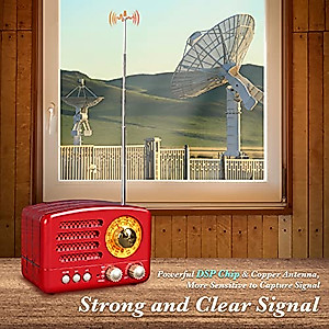 PRUNUS J-160 Portable Transistor Radio AM FM Small Retro Vintage Radio with Bluetooth, Rechargeable Battery Operated, Support TF Card AUX USB MP3 Player (Red)
