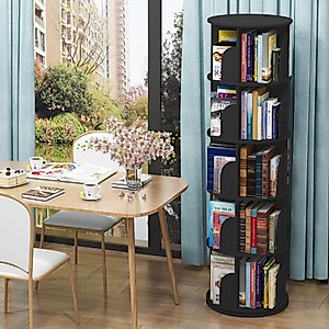 INTEXCA & DESIGN 5 Tier 360° Rotating Stackable Shelves Bookshelf Organizer (Black), White, RotatingBookshelf_5Tier_White