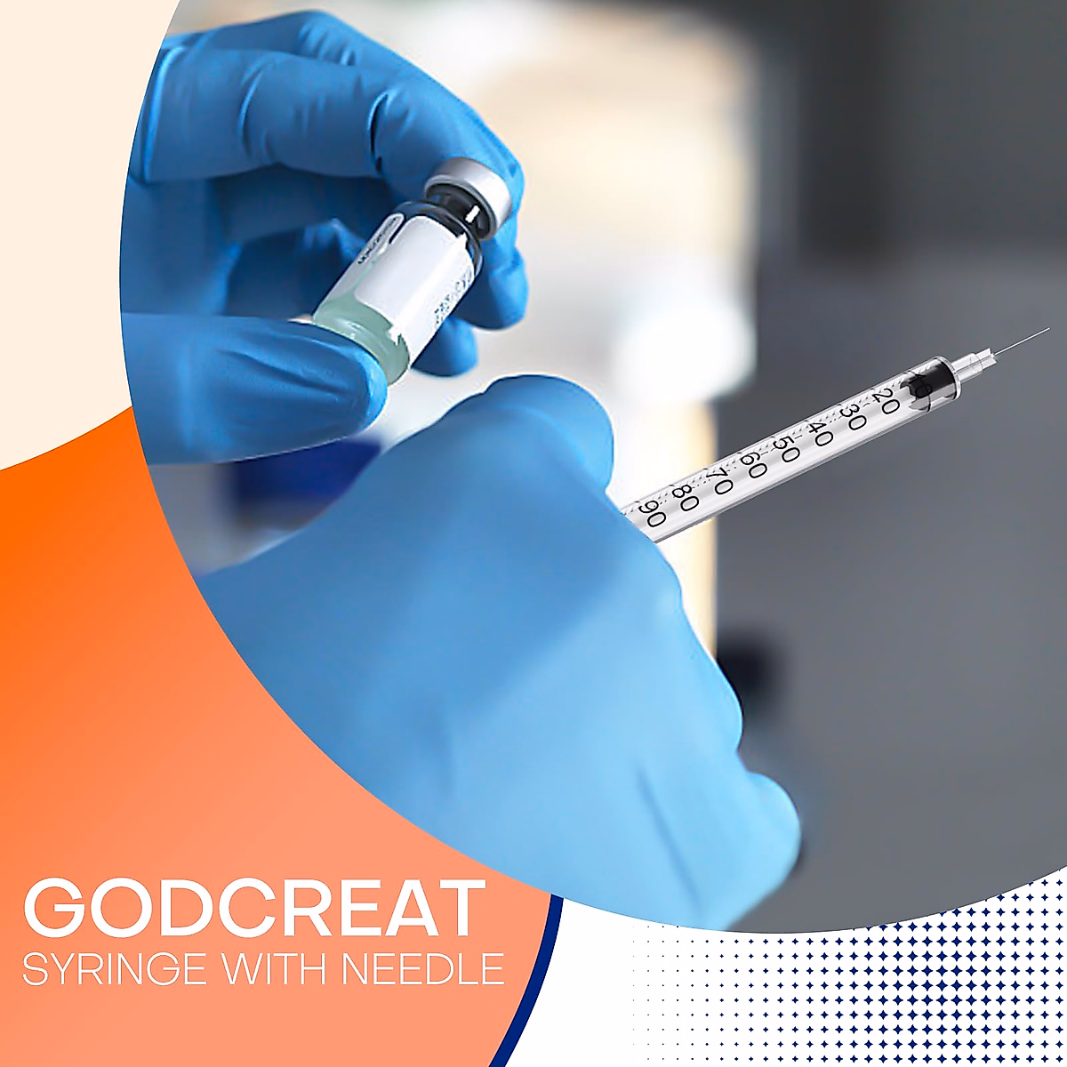 GODCREAT 1ml/cc Syringe with Needle, 30 Gauge 1/2 inch Disposable Lab Dispensing Supplies Individually Wrapped, Pack of 25