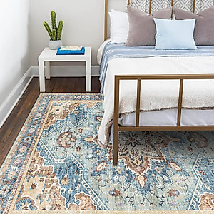 VOTOWN HOME Area Rug 6'x9' - Vintage Design Washable Living Room Rug with Non-Slip Rubber Backing, Non-Shedding, Faux Wool Vintage Boho Area Rug for Bedroom, Dining Room and Laundry Room