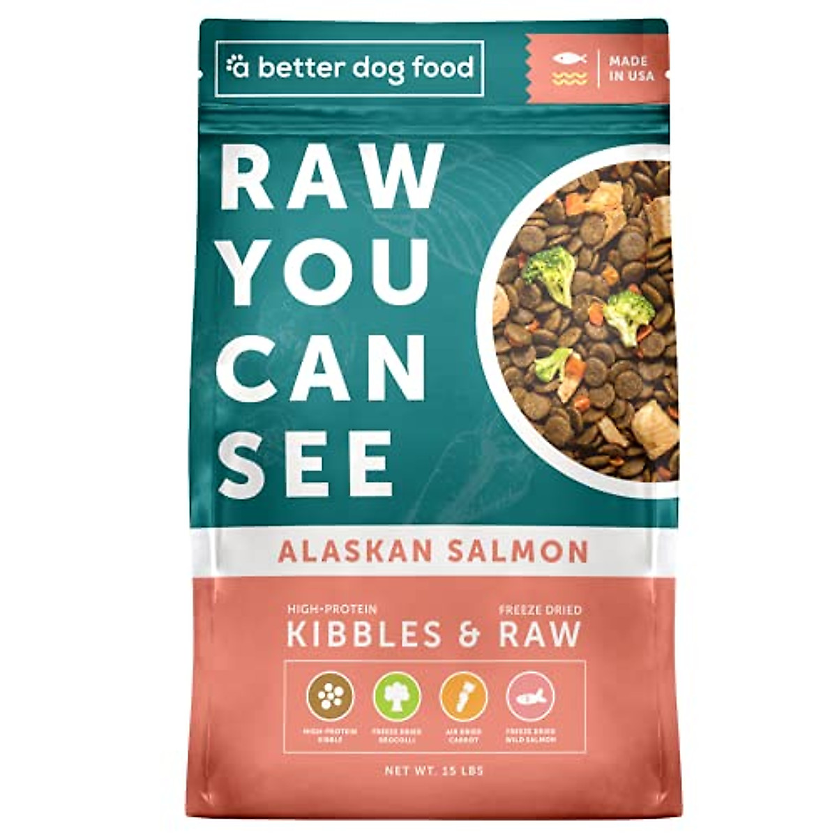 A Better Dog Food | Salmon Dry Dog Food | Raw You Can See | High Protein Kibble + Freeze Dried Raw Dog Food