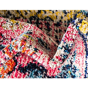 Unique Loom Monterey Collection Vintage Bohemian Inspired with Distressed Tribal Design Area Rug, 8 x 10 ft, Pink/Yellow