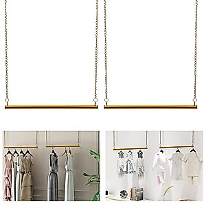 2 Pcs 24"Boutique Retail Hanging Clothing Racks Adjustable Height, Metal Garment Rack Heavy Duty Wedding Dress Display Gold Clothes Rack Ceiling Hanger Storage Shelves Commercial Creative Iron Chain