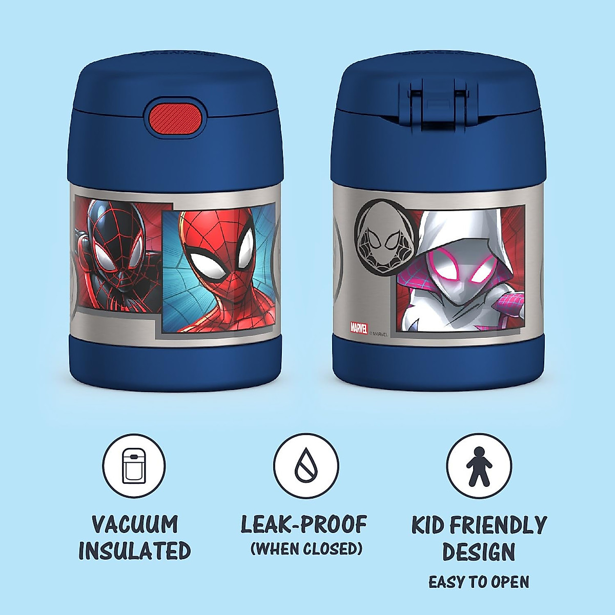 THERMOS FUNTAINER Insulated Food Jar, 10 Ounce, Kid Friendly Food Jar with Foldable Spoon, Spider-Man
