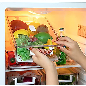 REFSAVER Refrigerator Food Storage Container Bin 2 Pack Fridge Trays with Foldable Lid Kitchen Organizer Produce Bin for Vegetables,Fruits,Snacks… (2 Pack)