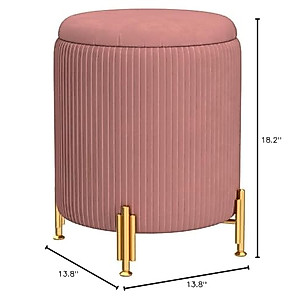 Mxfurhawa Round Ottoman Foot Stool with Storage and Metal Legs for Living Room Bedroom, Velvet Upholstered Footrest Stool Support 300lbs Modern Padded Seat Ottoman Coffee Table (Dusty Rose)