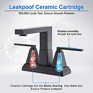 BRAVEBAR 4in Black Bathroom Faucet - 2 Handles Centerset Faucet Bathroom 2 or 3 Hole Bathroom Vanity Sink Faucets with Pop-up Drain | 360° Swivel Spout Leadfree Bathroom Faucet Matte Black