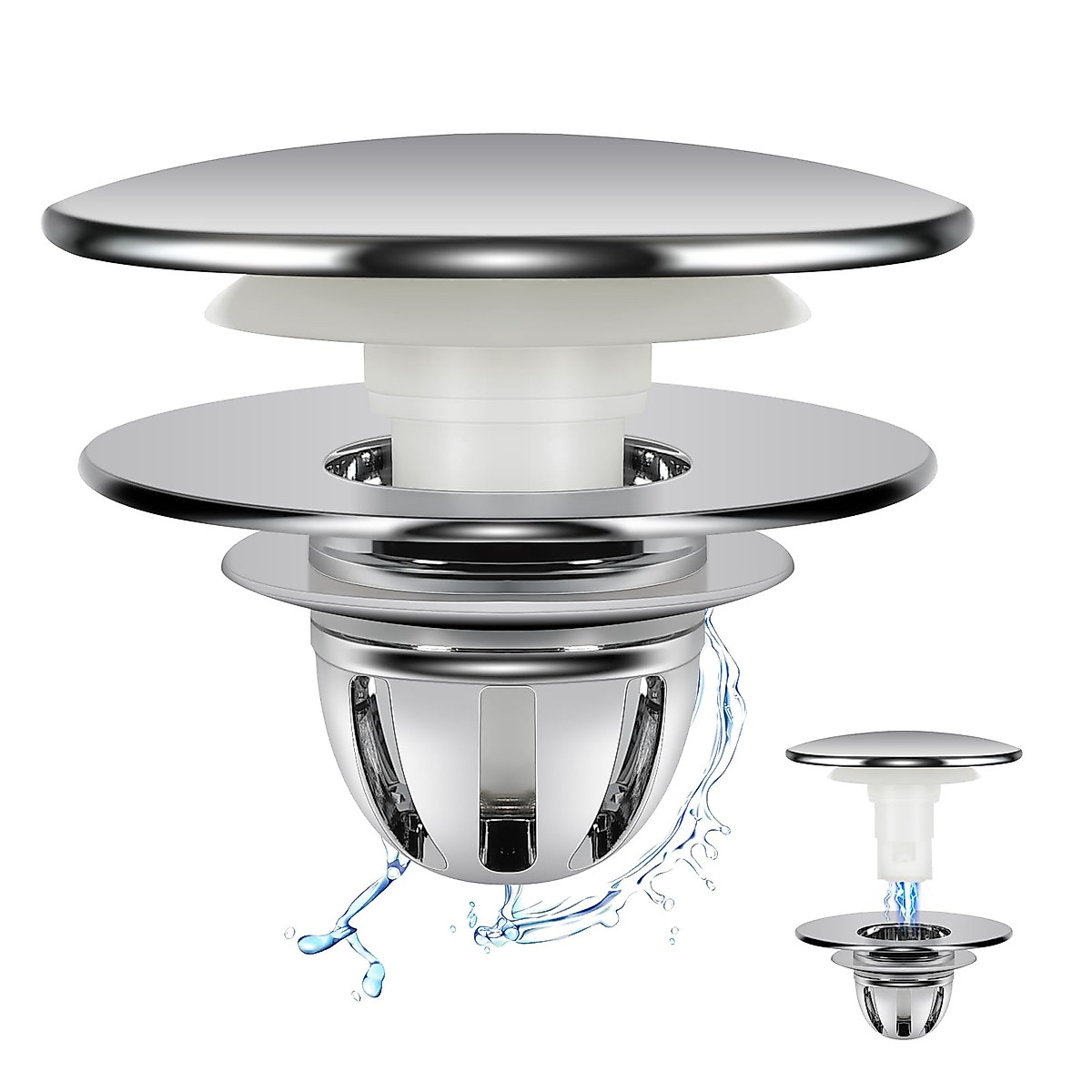 2 Pack Universal Bathroom Sink Stopper Magnetic - Pop Up Basin Sink Drain Strainer for 1.1~1.5 Inch, 2 in 1 U.S. Standard Sink Drain Strainer with Hair Catcher (Silver)