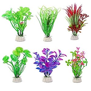 Lpraer 6 Pack Aquarium Plastic Plants 4 Inch Artificial Plastic Simulation Aquarium Plants Fish Tank Decorations Used for Household and Office