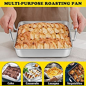 Small Roasting Pan with Beer Can Chicken Holder Set, E-far Stainless Steel Vertical Chicken Roasting Stand Rack with 9 Inch Square Drip Pan for Oven BBQ Grill Smoker, Heavy Duty & Dishwasher Safe