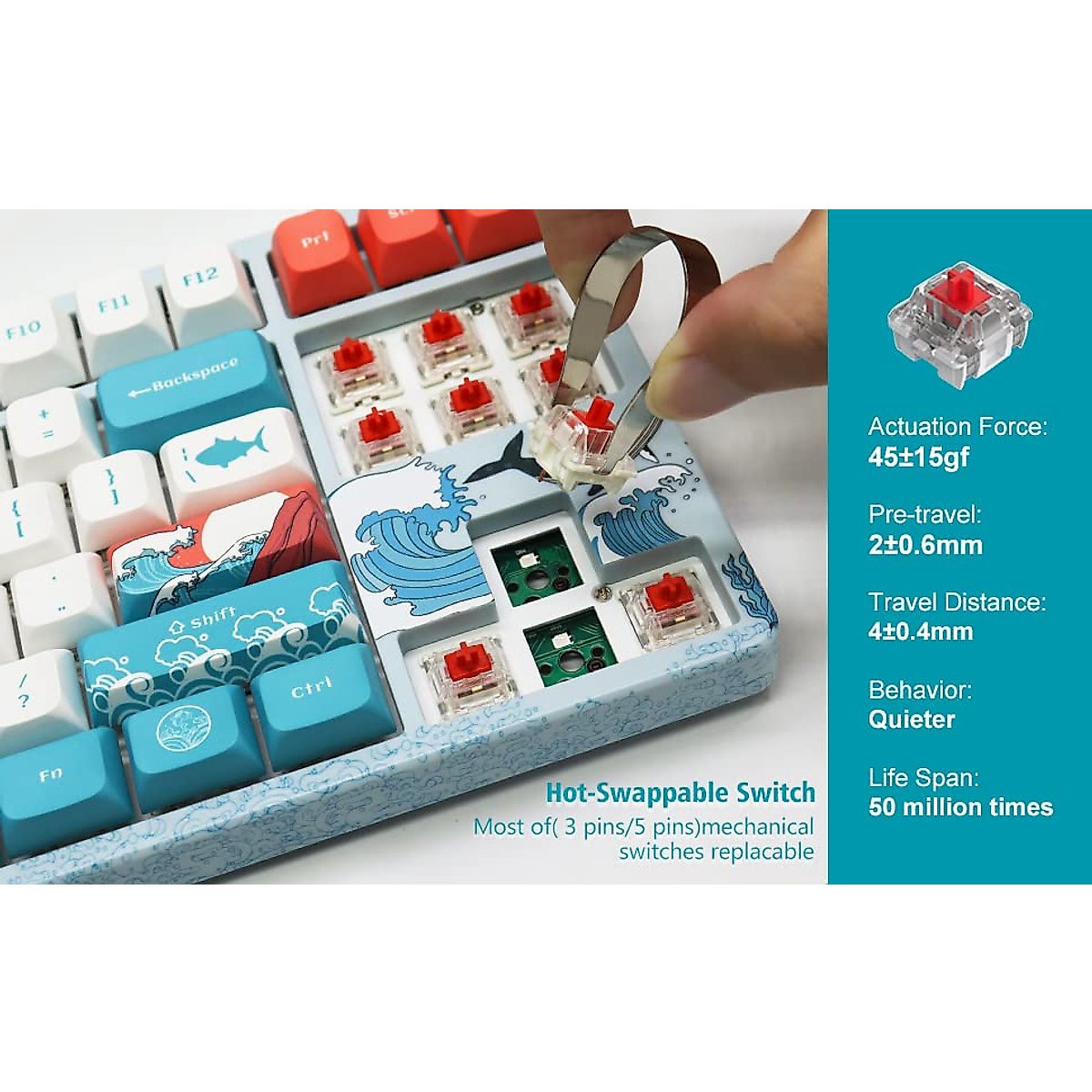Womier M87 TKL Mechanical Keyboard, Hot Swappable Wireless Gaming Keyboard 87 Keys, RGB Backlit Custom Keyboard Onboard Memory for Windows Mac PC Gamer (Coral Sea, Gateron Red Switch)