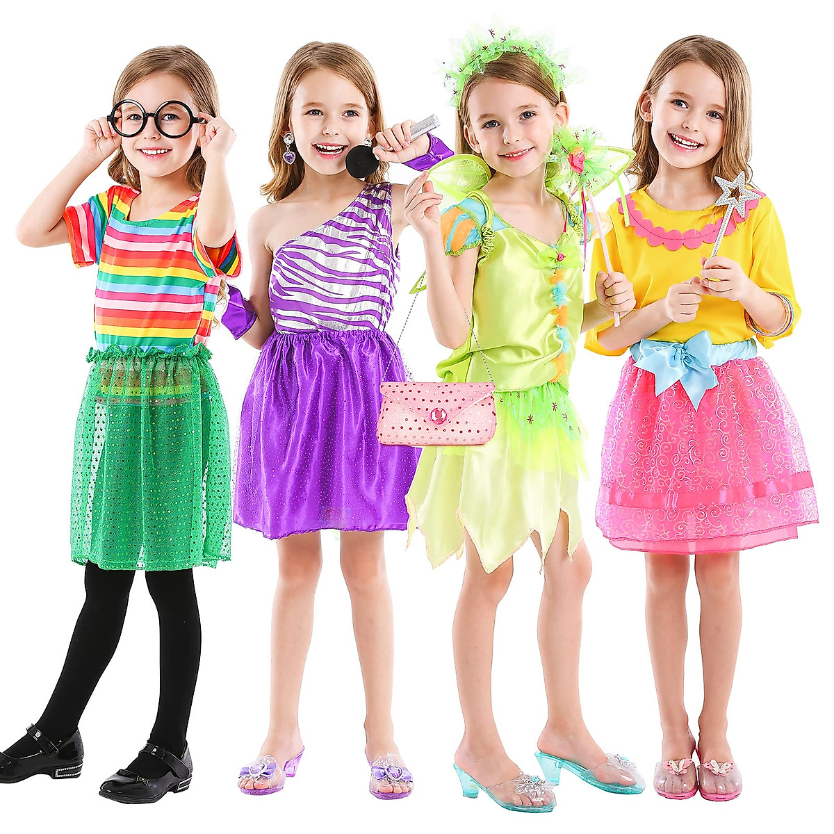 Teuevayl Little Girl Dress up Trunk Set, 20PCS Girls Pretend Play Princess Role Play Costumes Set, Singer, Princess, Fairy Costume for Girl Ages 3-7