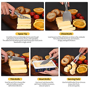 CGGYYZ Cheese Knives Set of 5, Kitchen Gadgets Slicer Cheese Board Charcuterie Accessories for Valentines Day Gifts, Stainless Steel Blade Cheese Knife Set for Charcuterie Boards Cheese Cutter