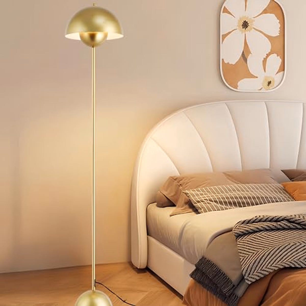 COSYLUX Modern Floor Lamp for Living Room, Industrial Tall Standing Lamp for Bedroom, Metal Shade Reflecting Light Reading Floor Lamp for Office, Nursery Room, Corner(Gold)