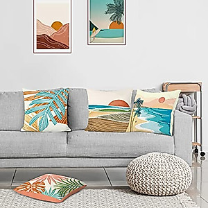 Bonhause Modern Tropical Hawaii Pillow Covers 18x18 Inch Set of 4 Outdoor Palm Leaves Decorative Pillows Case Soft Velvet Tropical Decoration for Patio Garden Bed Home Decor