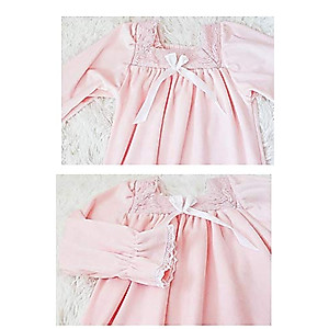 PUFSUNJJ Girls Princess Nightgown,Winter Long Sleeve Flannel Nightdress Pajamas Dress Kids 3-12 Years Lightpink