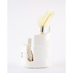 Mud Pie White Ceramic Sponge and Brush Holder Set