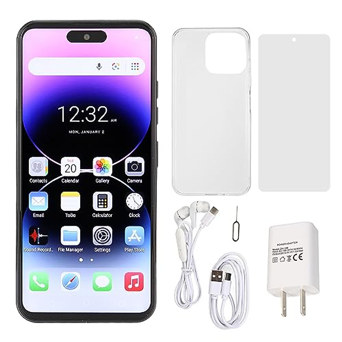 FOLOSAFENAR Big Screen Mobile Phone US Plug 100-240V 8MP 24MP 8GB RAM 256GB ROM 2520 X 3088 4G Face Unlocks Smartphone for Work (#2)