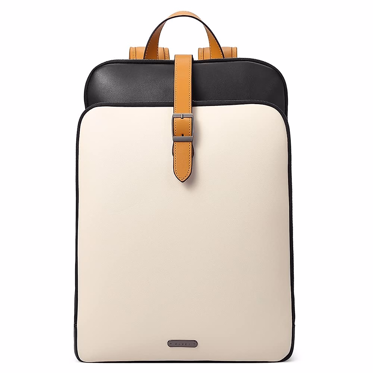 CLUCI Womens Backpack Purse Leather 15.6 Inch Laptop Travel Business Vintage Large Shoulder Bags Beige with Yelow Fine lines
