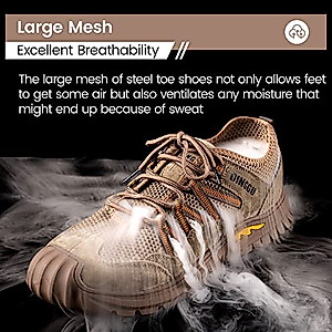 DINGGU Steel Toe Shoes for Men, Slip-on Breathable Safety Shoes, Brown, 9.5