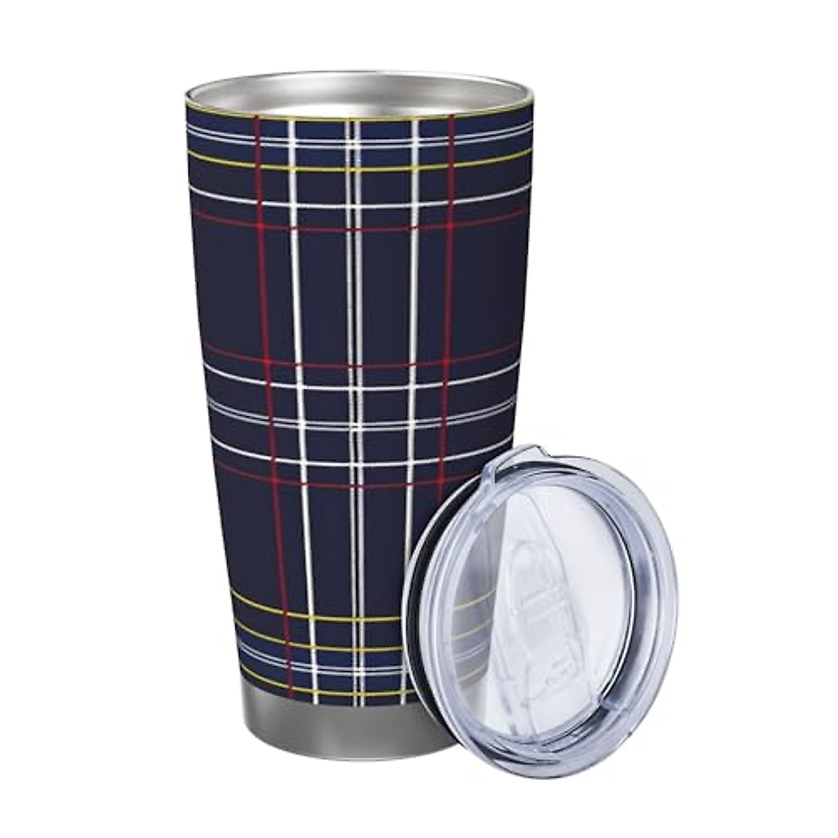 AYCZN Blue Yellow Plaid 20 OZ Tumbler Stainless Steel Travel Coffee Mug, Vintage Check Insulated Water Bottle with Lid Leakproof Thermal Cup