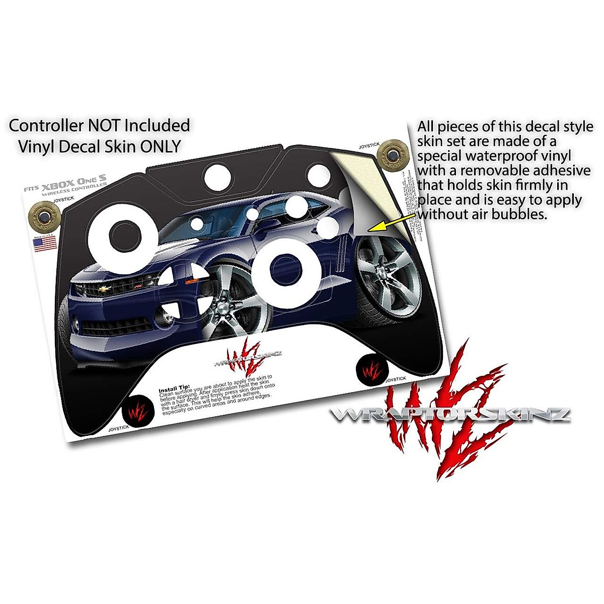 WraptorSkinz Decal Vinyl Skin Wrap compatible with XBOX One S/X Controller - 2010 Camaro RS Blue Dark (CONTROLLER NOT INCLUDED)