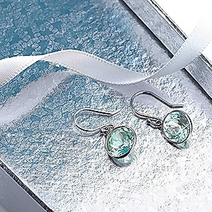 Gem Stone King 925 Sterling Silver Blue Topaz Dangle Earrings For Women (6.50 Cttw, Gemstone Birthstone, Round 9MM)