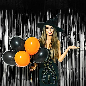 TUPARKA 3 Pcs Foil Curtains Photo Backdrop Props Shimmer Curtain for Halloween Haunted House Party Decorations (Black)