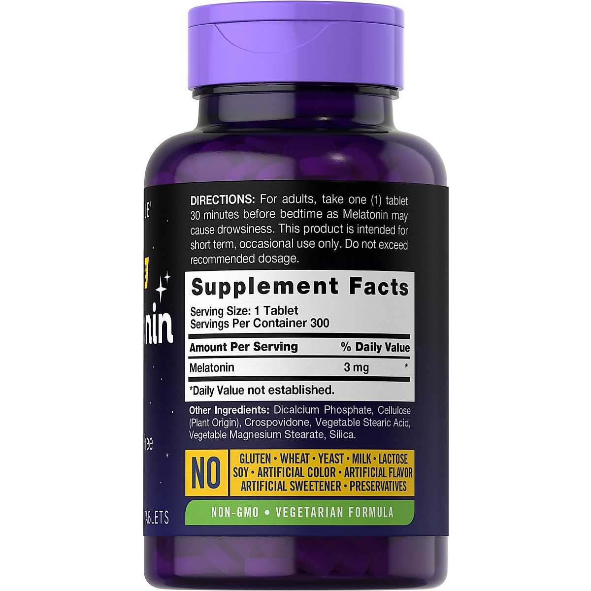 Carlyle Melatonin 3mg | 300 Tablets | Low Dose | Drug Free | Vegetarian, Non-GMO, Gluten Free