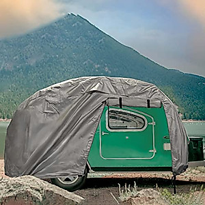 EliteShield ShieldAll Ultimate Teardrop Trailer Cover, Waterproof UV Protection Teardrop Camper Cover Fits 10 Feet to 12 Feet Long, 6 Feet Wide Silver Color