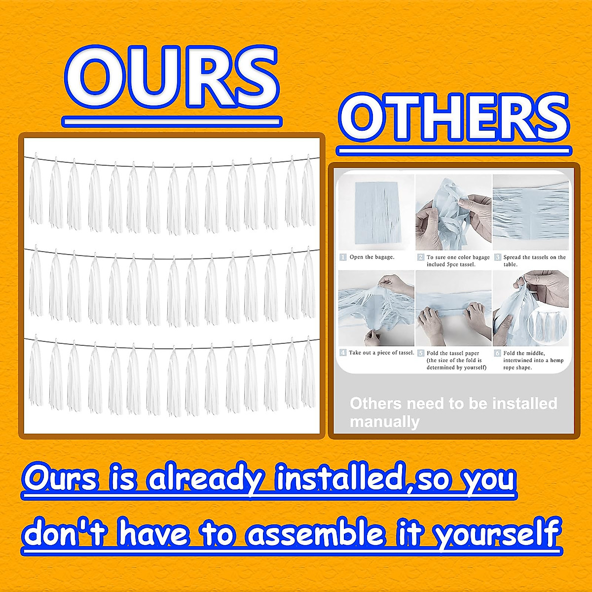 3P White Foil Fringe Metallic Tassel Streamers Banner Tassel Garland for Parade Floats, Graduation, Wedding, Birthday, Halloween, Christmas, Bridal/Baby Shower Party Decorations