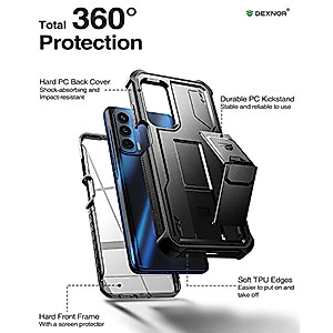 Dexnor for Motorola Moto Edge 2021 Case | Motorola Edge 5G UW Case, [Built in Screen Protector and Kickstand] Heavy Duty Military Grade Protection Shockproof Protective Cover for Men Women(Black)
