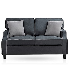Shintenchi 56”Small Modern Fabric Sofa Couch,Mid Century Linen Upholstered Fabric 2-Seat Sofa Loveseat Furniture with Pillow for Small Living Room, Apartment, Small Space, Dark Gray