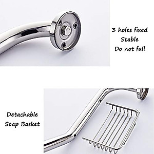 CRODY Bath Wall Attachment Handrails Grab Bar Rails Curved Wall Mount Soap Dish Grab Bar,Towel Rack,Stainless Steel Brushed Nickel Polished Finished Grab Rails, Disabled Elderly Anti-Fall Handle Rail